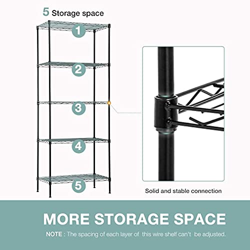 FDW 14Dx24Wx60H Wire Rack 5 Shelf Storage Unit Wire Shelving Unit Metal Shelf Organizer Heavy Duty Certification Commercial Grade Rack Utility for Bathroom Office Kitchen (Black)