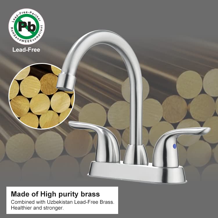 BRAVEBAR Bathroom Sink Faucet with Pop-up Drain Assembly, 4 Inch 2 Handle Centerset Faucet - Temperature Control, Easy to Install, Durable & Safety - Lavatory Faucet Brushed Nickel, Easy to Clean