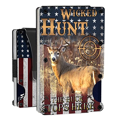 MIKENCO Deer Hunting Mount Me Slim Blocking Metal Pocket Credit Card Holder Minimalist Slim Wallet For Dad Grandpa Son Fathers day (Deer Hunting 2)