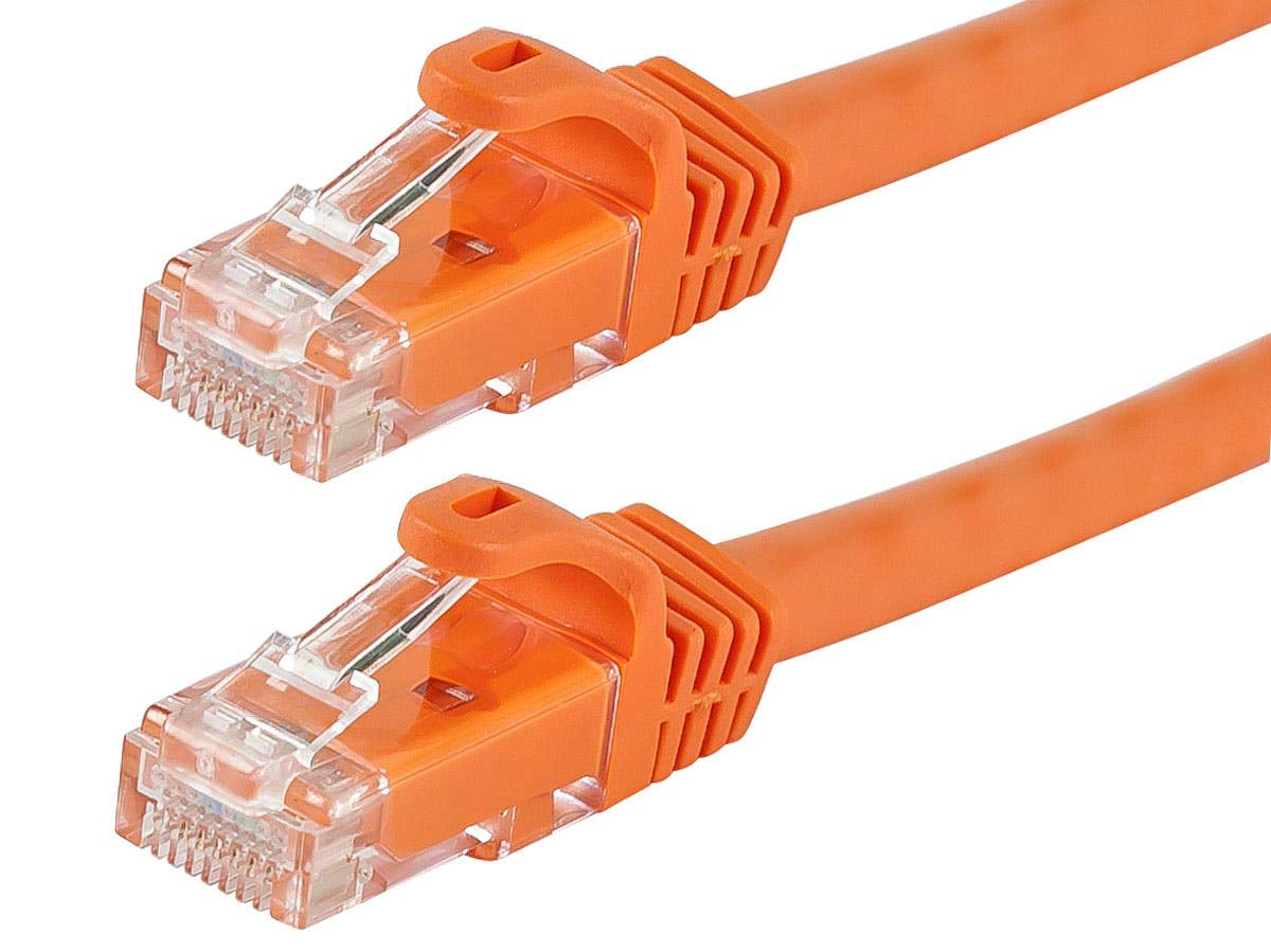 Monoprice Flexboot Cat6 Ethernet Patch Cable - Network Internet Cord - RJ45, Stranded, 550Mhz, UTP, Pure Bare Copper Wire, 24AWG, 30ft, Orange