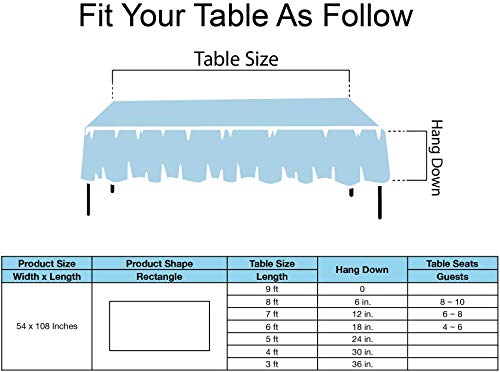 Light Blue Plastic Tablecloths 2 Pack Disposable Table Covers 54 x 108 Inch Baby Shower Party Tablecovers PEVA Sky Blue Table Cloths for BBQ Picnic Birthday Wedding Parties 8 ft Rectangle Table Use