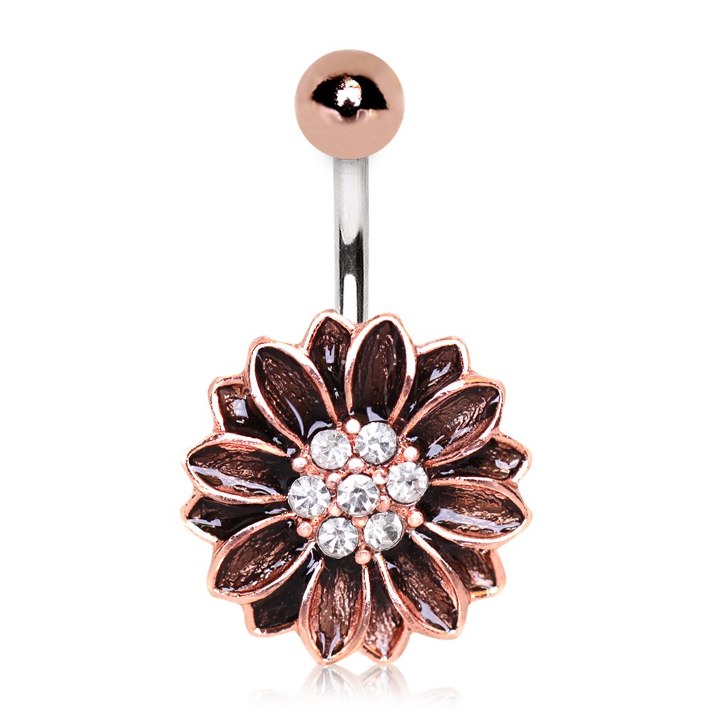 Amelia Fashion Round Antique Sunflower Rose Gold Navel, No Color, Size No Size