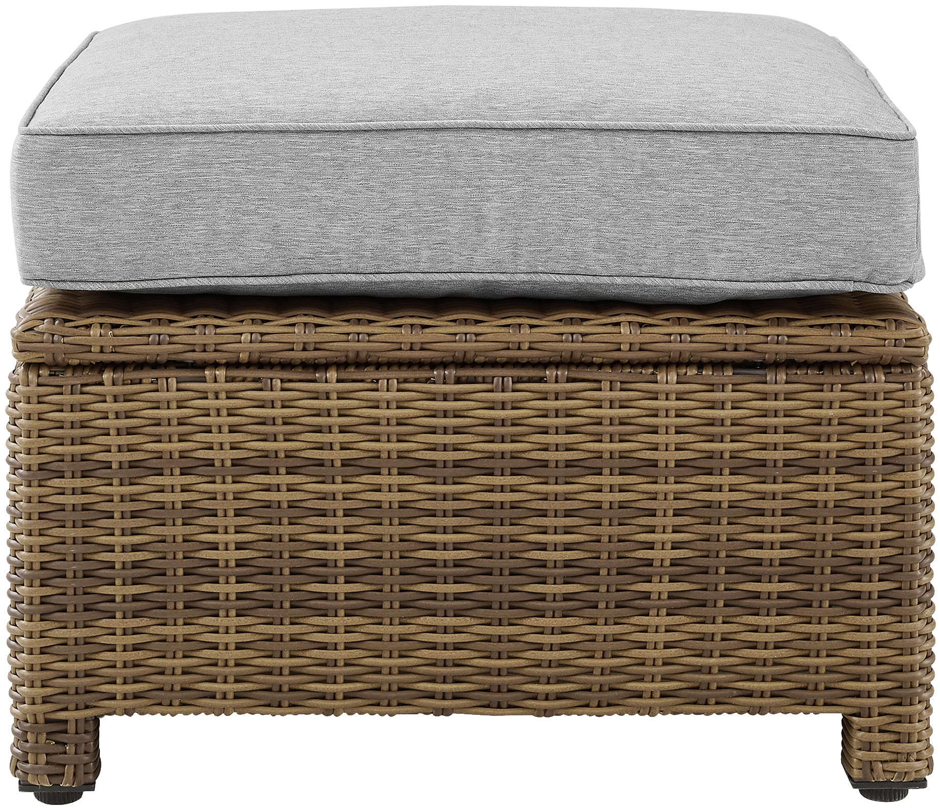 Crosley Furniture Bradenton Wicker Outdoor Ottoman Foot Rest for Patio, Deck, Porch, Brown with Gray Cushions
