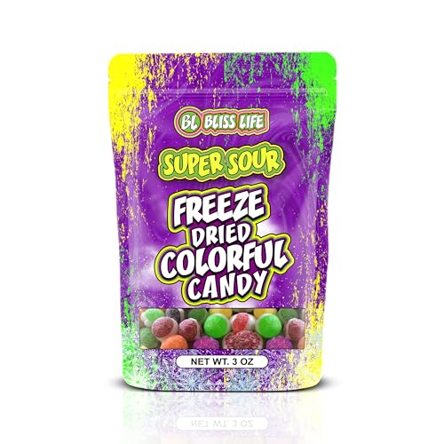 Bliss LIfe - Super Sour Freeze Dried Colorful Candy Freeze Dried Sour Candy 3 oz Package - Very Sour Freeze Dried Candy, Unique, Great for the Tiktok Trend Most Sour Candy in the World Challenge