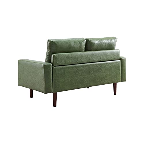 Loveseat Sofa Couch, Pu Leather Modern Couch For Living Room With High-Density Foam Cushion, Accent Love Seat Sofa With Spacious Seat Comfy Futon Couch With Solid Wood Legs For Bedroom, Office (Green)