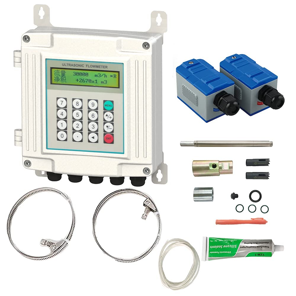 CIXIFM Ultrasonic Flow Meter Clamp On Water Flow Sensor with Flow Sensors Water Flow Detector Digital Pipe Ultrasonic Flow Meter Liquid DN32-DN80 0-90℃(Converter +Small Flow Transducer)