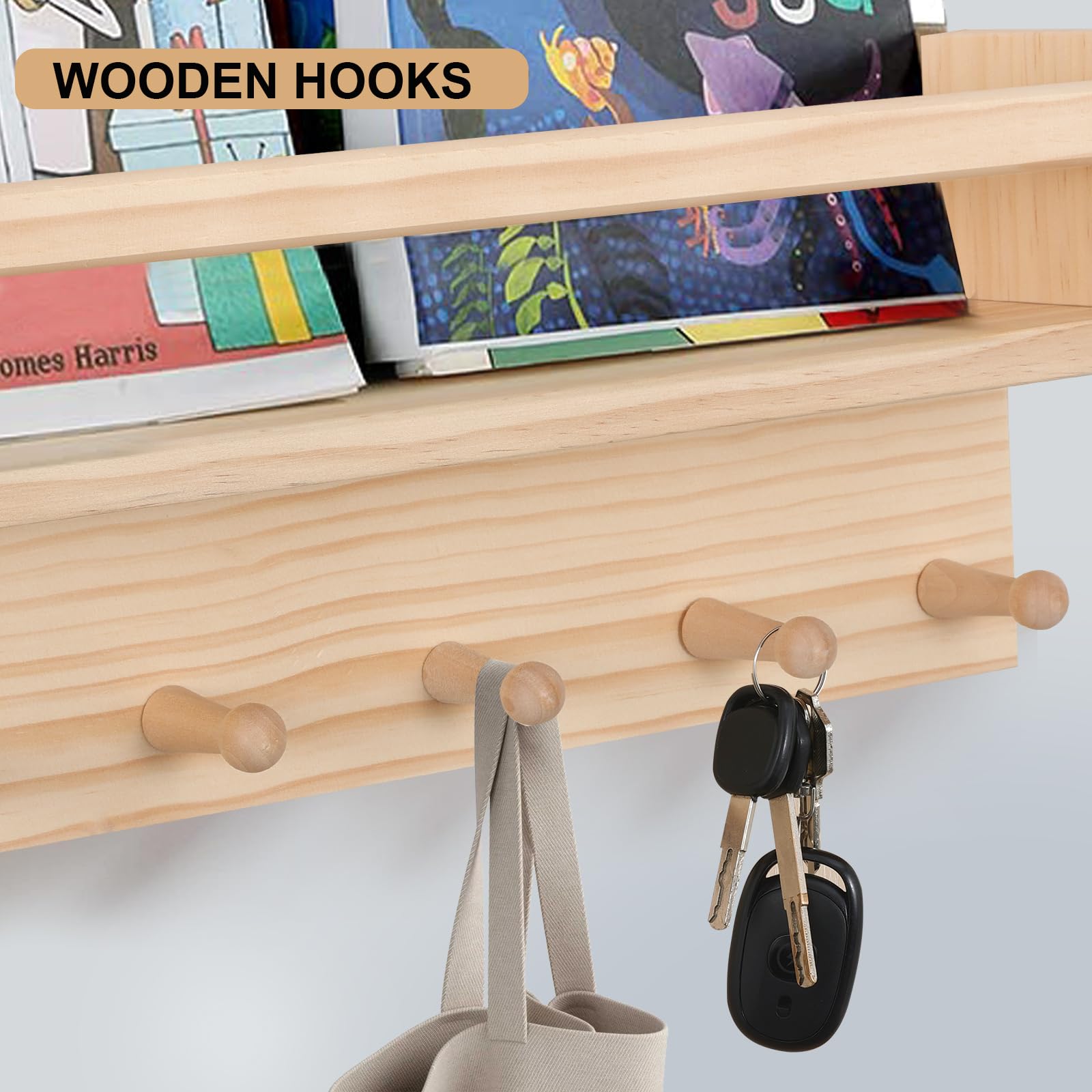 birola Nursery Book Shelves Set of 3,Nursery Shelves for Bookshelf Wall,Wall Bookshelves for Kids,Bathroom Decor, Kitchen Spice Rack (Natural)