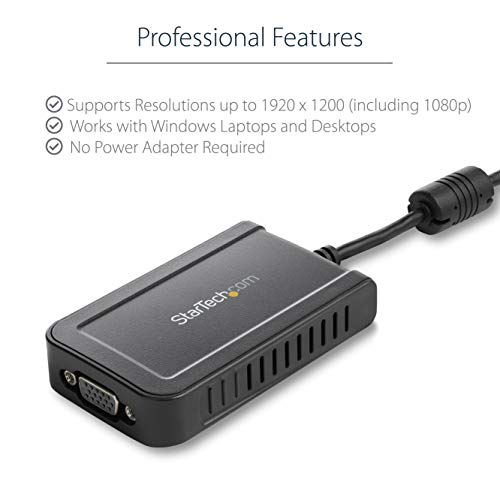 StarTech.com USB 2.0 to VGA Adapter, USB to VGA Monitor Converter for Windows, 1080p , TAA (no support for macOS/ChromeOS/Linux)