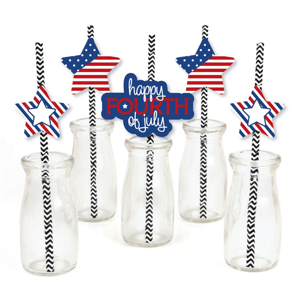 Big Dot of Happiness 4th of July Paper Straw Decor - Striped Decorative Straws for Independence Day - Set of 24