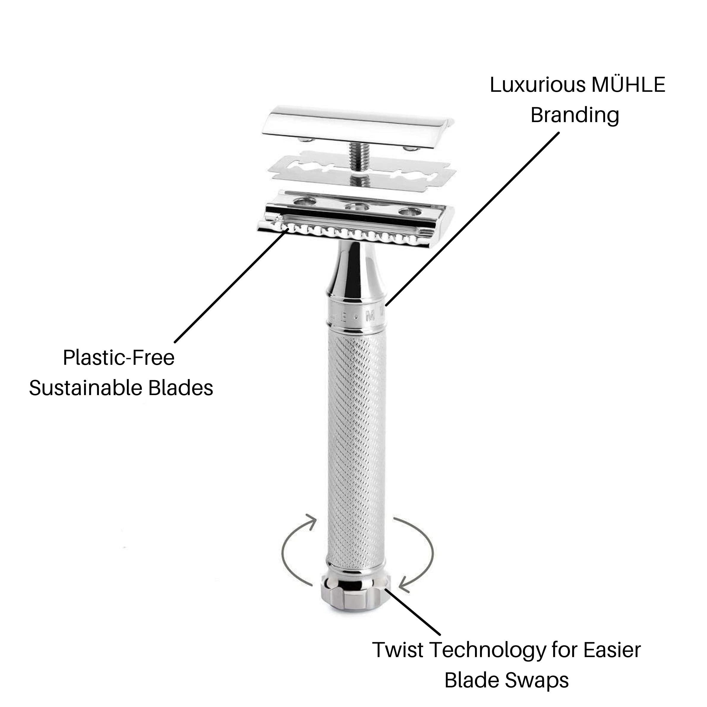 MÜHLE TRADITIONAL Twist Safety Razor (Closed Comb) | Perfect for Everyday Use | Barbershop Quality Close Smooth Shave | Luxury Razor for Men