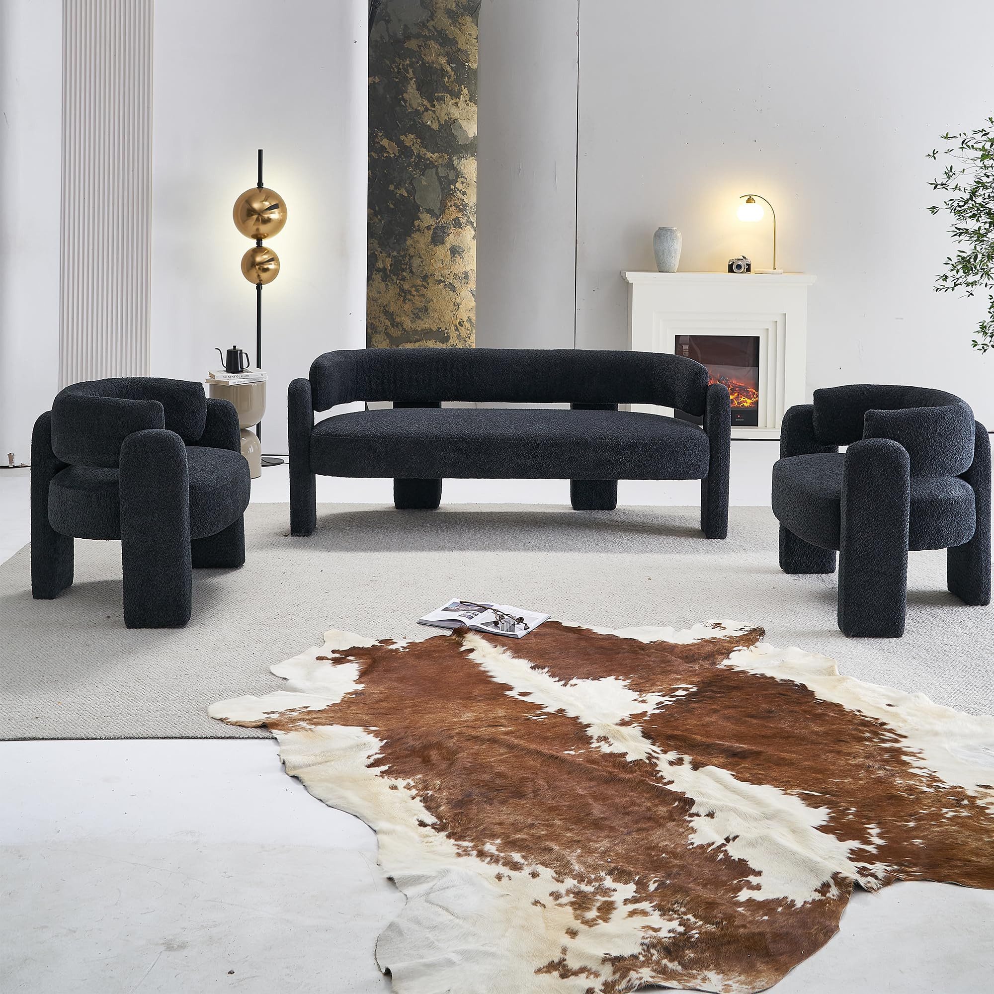 CALABASH Modern Small 3 Seater Curved Sofa, Upholstered Boucle Sherpa Accent Sofa, Comfy Oversized Loveseat Couch for Living Room Apartment Office Reception, 75.6" W (Beige, 3-Seater Sofa)