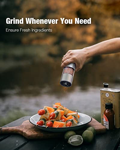 Gravity Electric Salt and Pepper Grinder Set, Automatic Upgraded Pepper and Salt Mill with Charging Base, Adjustable Coarseness and LED Light, One Hand Operation (Silver)