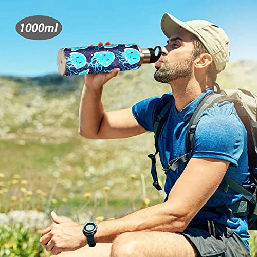 Cute Jellyfish Leak Free Insulated Bottles with Handle 32 oz Vaccuum Bottle with Straw Lid Thermal Bottle for Hot & Cold Drinks BAP-Free