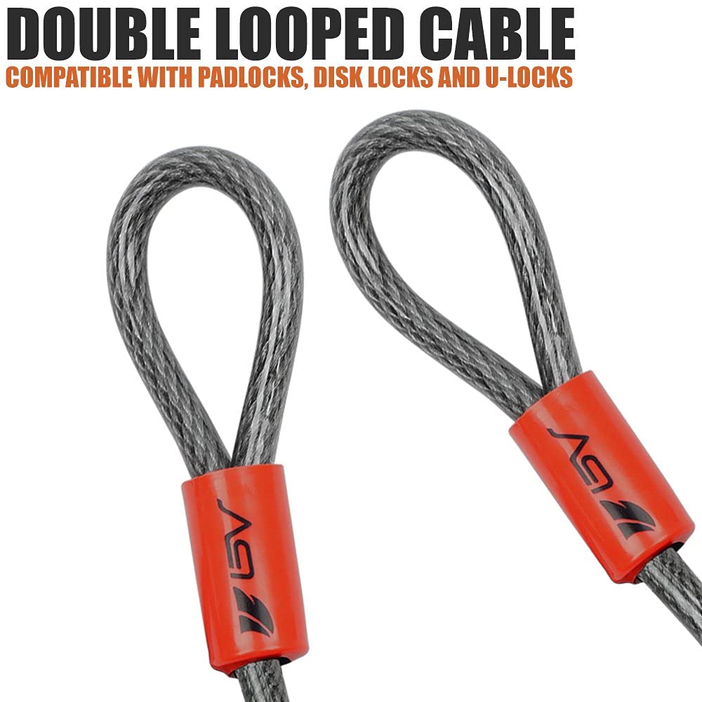 BV 30FT Security Steel Cable with Loops, Braided Steel Flex Cable, Bike Lock Cable 3/8 Inch, for U-Lock and Padlock (30FT)