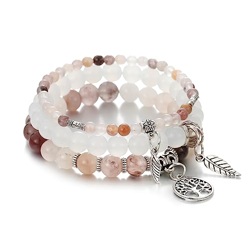 COLOYAN Tree of Life Bracelets for Women - Reiki Healing Stone Bracelets Semi-Precious Gemstone Beaded Bracelets Beach Charm Stretch Bracelet Set Ocean Jewelry