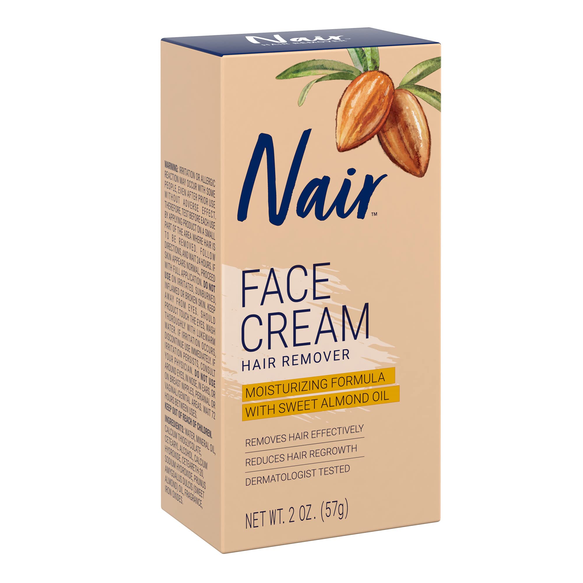 Nair Hair Remover Moisturizing Face Cream with Sweet Almond Oil 2 oz (Pack of 5)