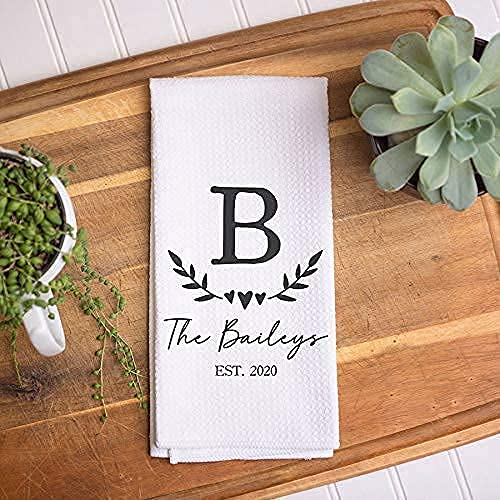 CANARY ROAD Custom Waffle Weave Dish Towel | Personalized Kitchen Towel | Housewarming Gift | Wedding Shower | Personalized Tea Towel | Hostess Gift | Engagement Present