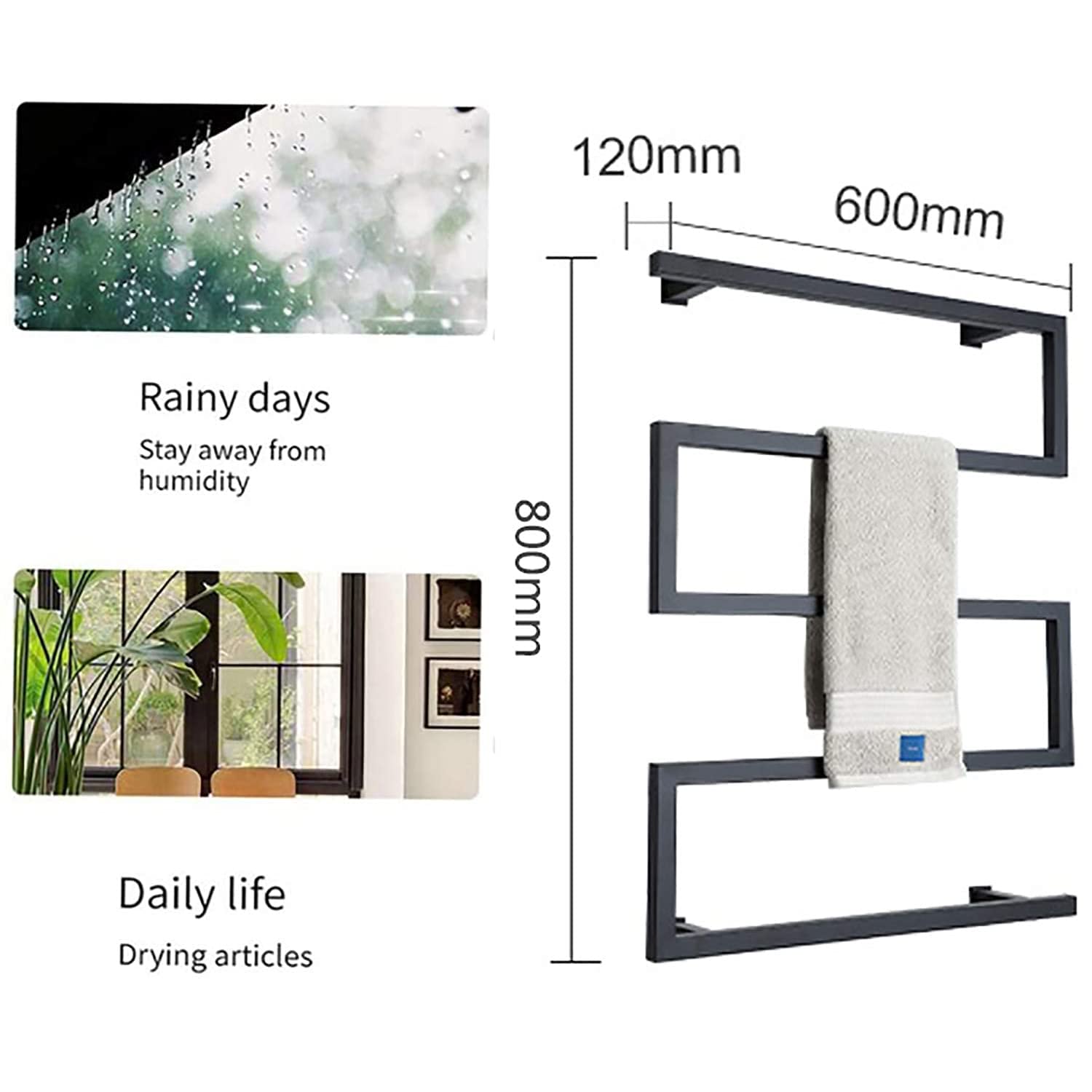 Heated Towel Rack, Towel Warmer Electric Heated Towel Rack with Timer 304 Stainless Steel Heated Towel Rail Wall Mounted 5 Bars Waterproof Bath Towel Heater 80×60×12Cm,White ,Electric Towel Warmer