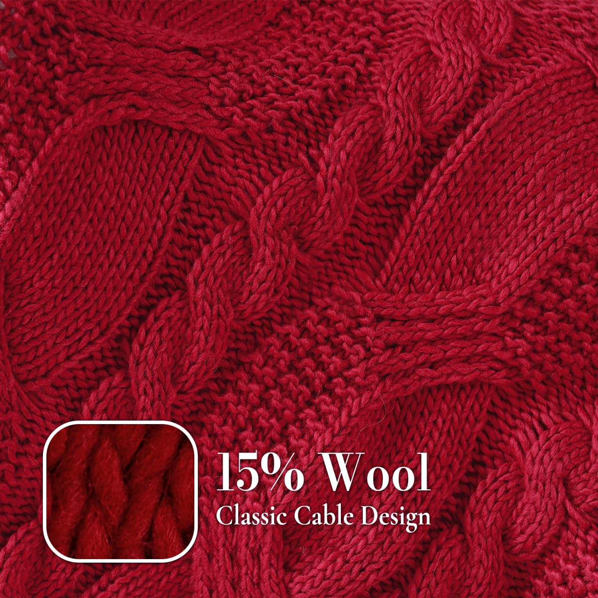 Amélie Home Reversible Sherpa Cable Knit Throw Blanket Soft Cozy Warm Winter Fleece Throw Blankets for Couch Bed Living Room, Christmas Red, 50x70