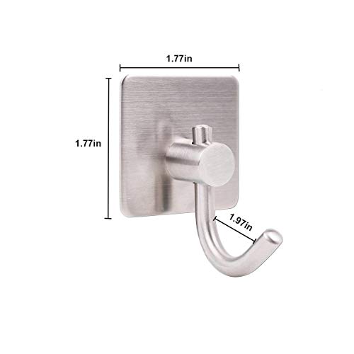 TOGU Self Adhesive Hooks Heavy Duty Bathroom Hooks/Towel Hooks/Coat&Robe Hooks/Wall Hooks Nail-Free Waterproof for Hanging Keys Hats Towel Coats,Brushed Stainless Steel Finish,4 Pack