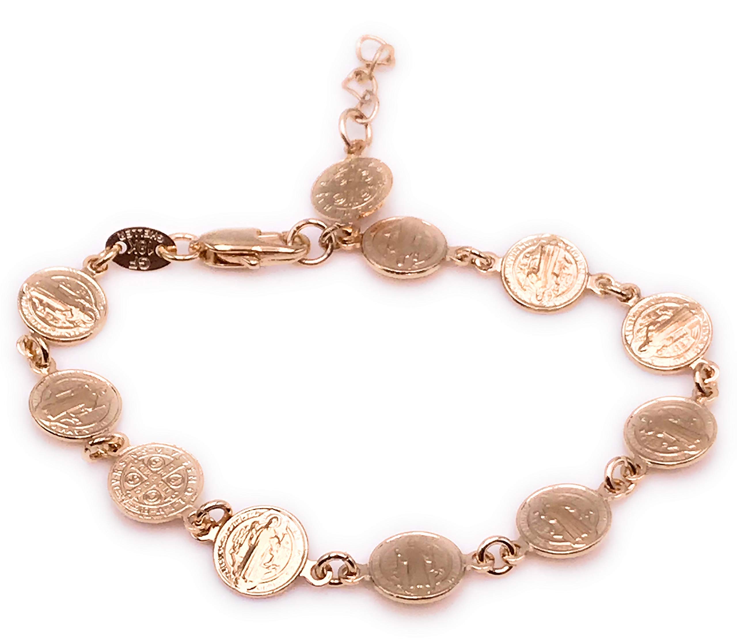 Art & Designs by AA Blessing Religious Bracelet Saint Benedict Gold Metal Charms Protection Jewelry
