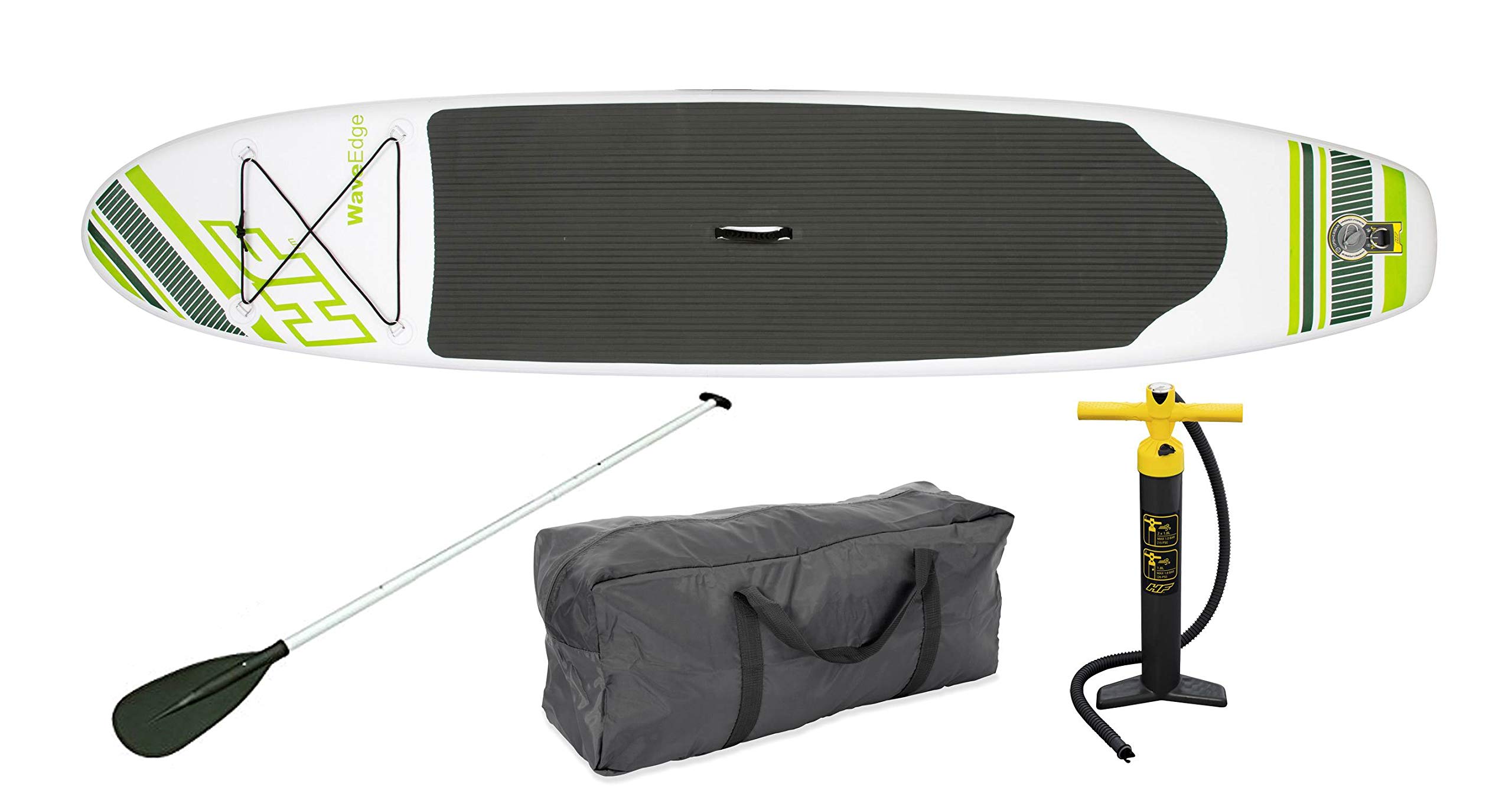 Bestway Hydro Force Wave Edge 122" x 27" Inflatable Stand Up Paddle Board Set with Aluminum Oar, Inflation Pump, Repair Kit, and SUP Travel Bag, Green