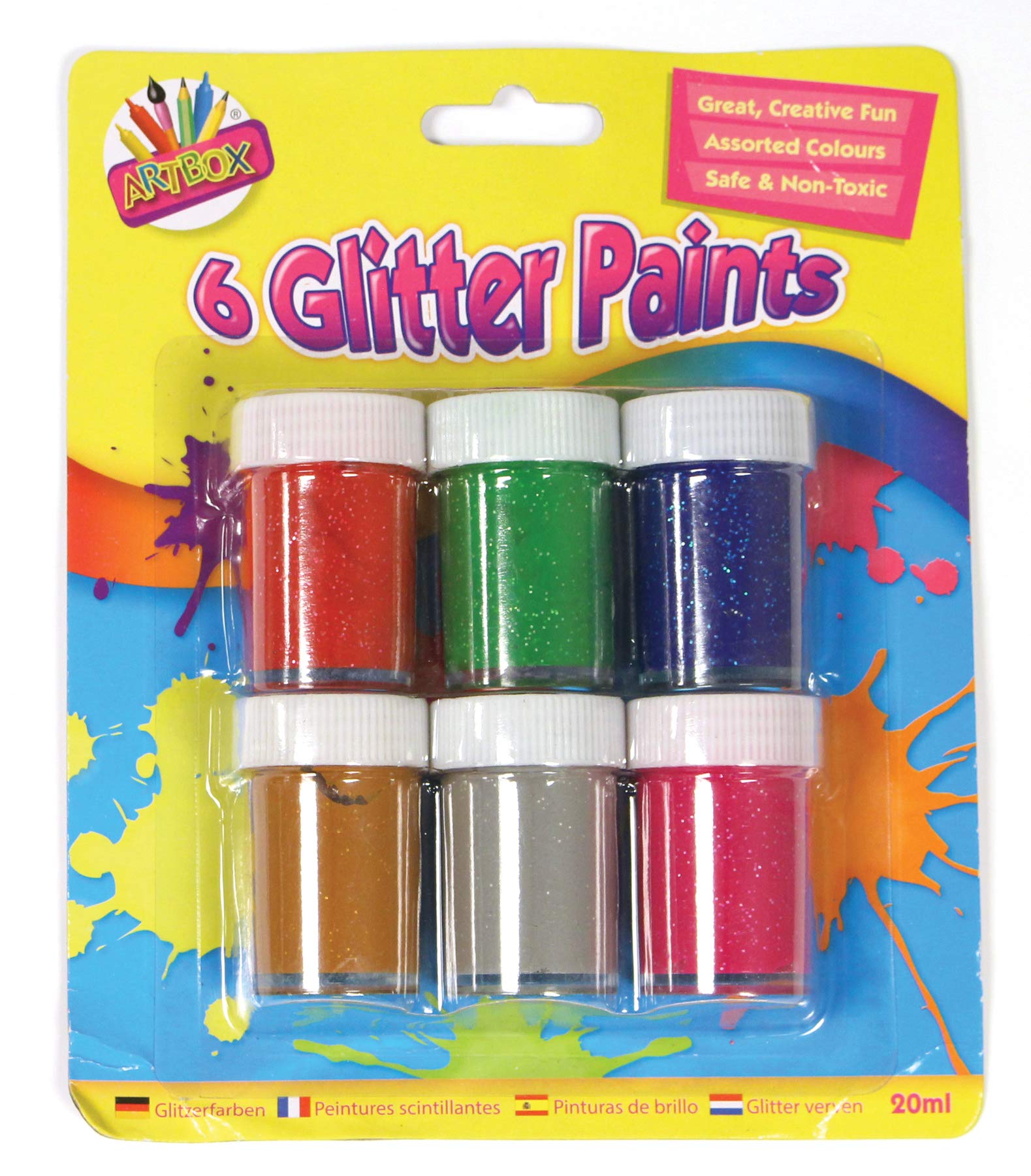 Art Box 6 Glitter Paints 20ml, Assorted, 195mm by 160mm by 35mm