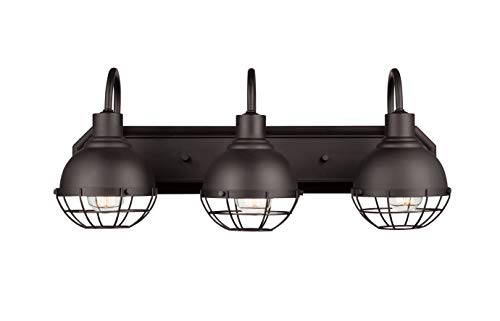 Globe Electric 51620 Eli 3-Light Caged Vanity Light, Dark Bronze, Bulbs Included, 220 Lumen