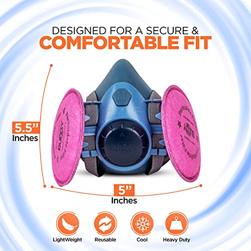Breath Buddy Respirator Mask (Plus Safety Glasses) Reusable Professional Breathing Protection Against Dust, Lead Paint (750P3)