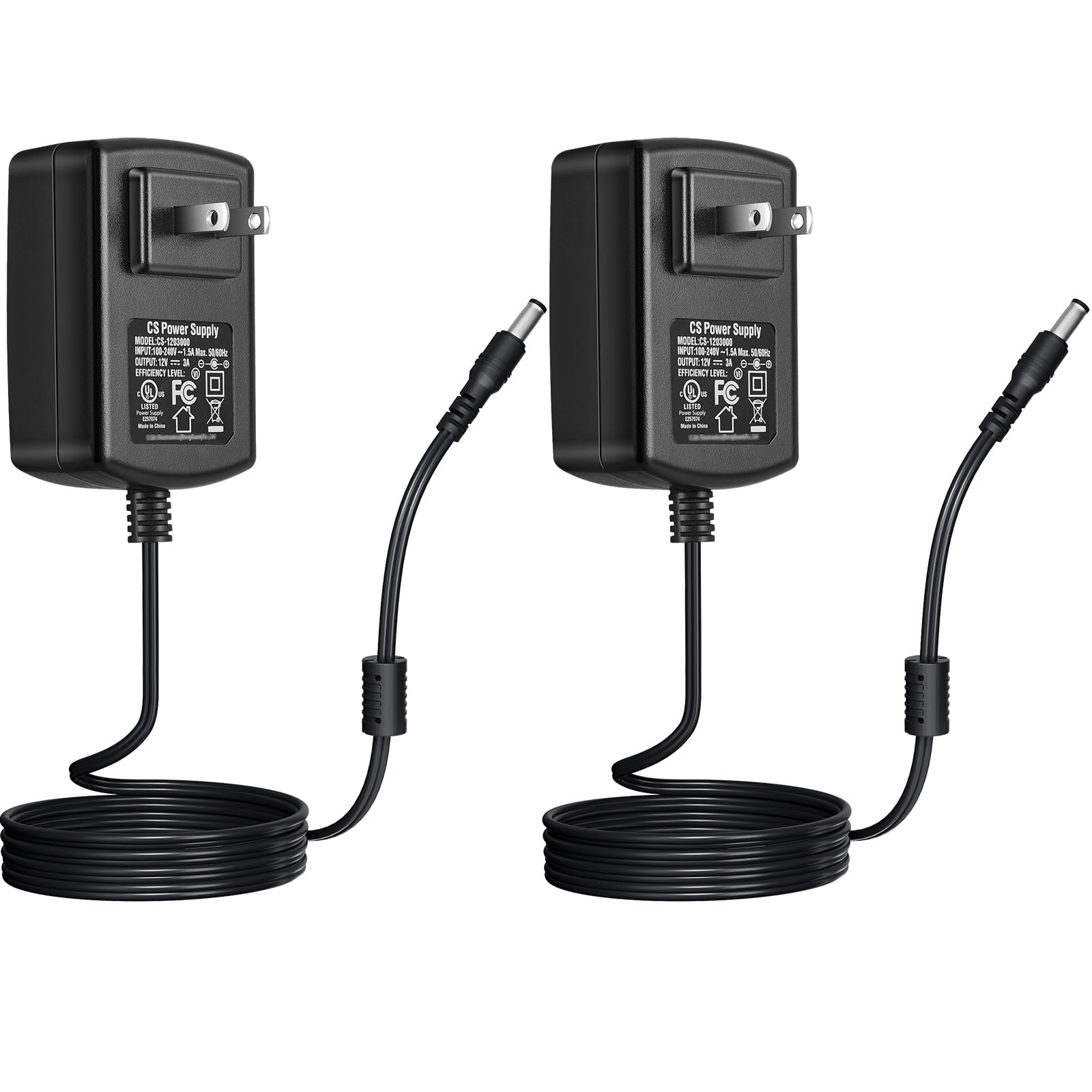 Security-01 [UL Certified] 2-Pack AC 100-240V to DC 12V 3A Power Supply Adapter 5.5mm x 2.1mm for CCTV Camera DVR NVR Led Light Strip UL Listed FCC