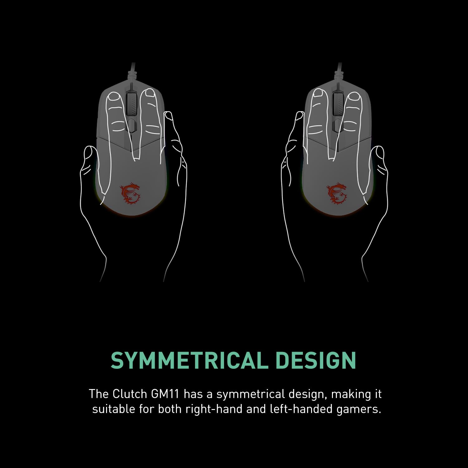 MSI Clutch GM11 White Gaming Mouse, 5000 DPI, 10M Omron Switches, Optical Sensor, Symmetrical Ergonomic Design, RGB Mystic Light Compatible,Black