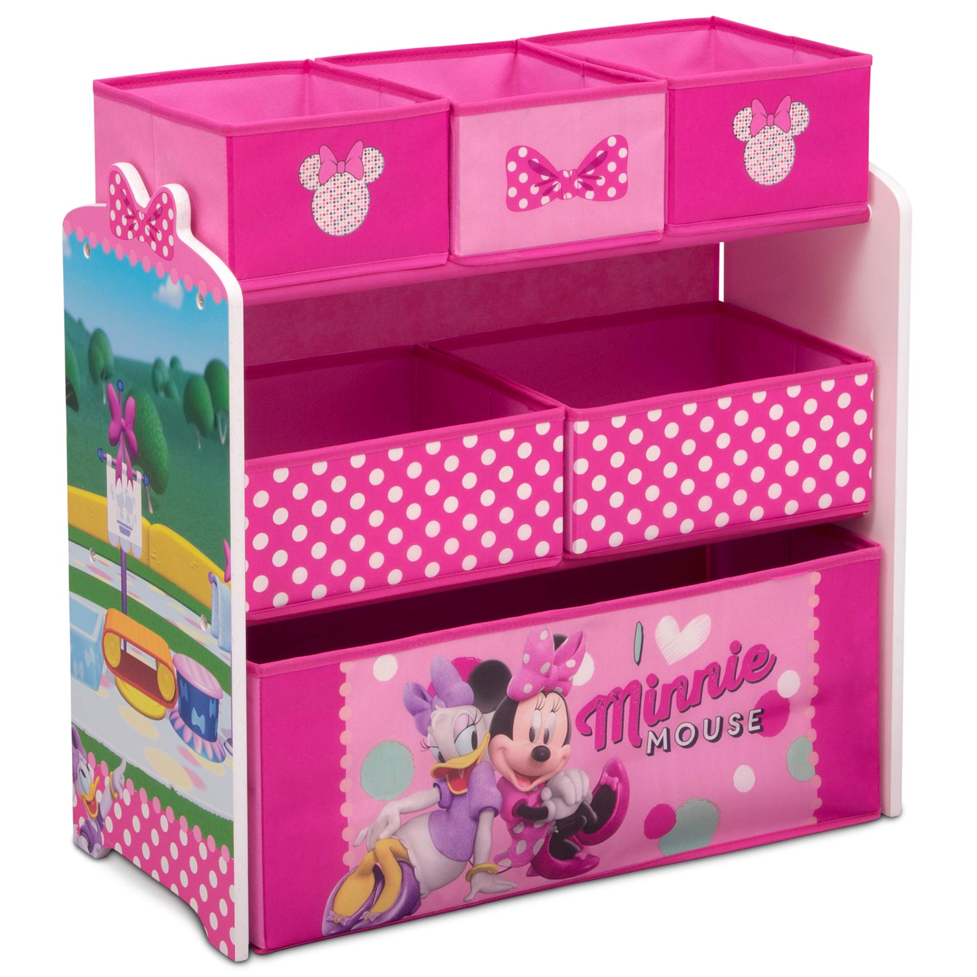Delta Children Upholstered Chair, Wood, Disney Minnie Mouse & Disney Minnie Mouse 6 Bin Design and Store Toy Organizer