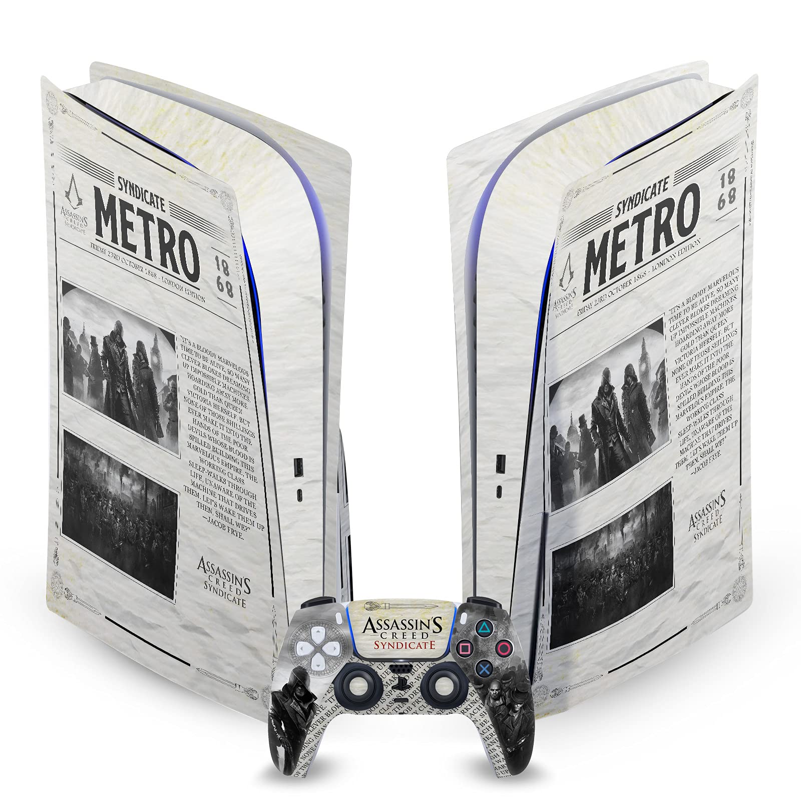 Head Case Designs Officially Licensed Assassin's Creed Newspaper Syndicate Graphics Vinyl Faceplate Gaming Skin Decal Compatible With Sony PlayStation 5 PS5 Disc Edition Console & DualSense Controller