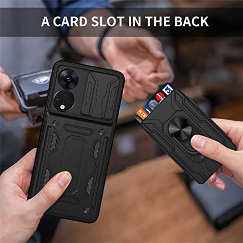 CCSmall for Oppo Reno8 T 5G Case with Slide Camera Cover, Heavy Duty Protective with Ring Kickstand & Card Holder Cell Phone Case for Oppo Reno8 T 5G LJK Red