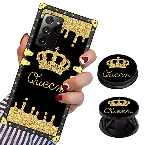 LSL Compatible with Samsung Galaxy Note 20 Ultra 5G Square Phone Case, Queen Golden Crown Luxury TPU Plating Corner Shockproof Protection Cover for Women Girls, for Samsung Galaxy Note 20 Ultra 5G