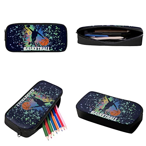 DMOYALA Basketball Bookbag for School Girls Boys Cool School Backbag with Lunch Cooler Box and Pencil Case 3pcs Set Durable Back Waterproof 17 Inch Laptop Backpack for Women Men