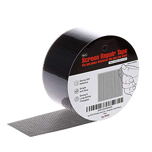 by.RHO Window Screen Repair Kit Tape (Black, 2" x 15FT) for Window Screen and Screen Door Tears Holes 3-Layer Strong Adhesive & Waterproof Tape Fiberglass Covering mesh