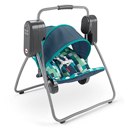 Fisher-Price On-the-Go Swing â Pixel Forest, baby seat with canopy that easily folds for travel