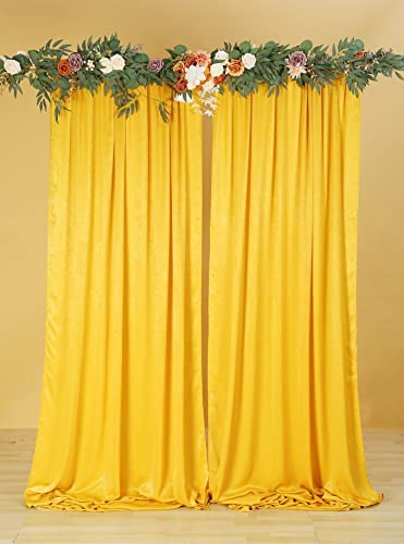 Cytdkve 2 Panels 4.8 Feet x 10 Feet Gold Velvet-Like Wedding Backdrop Curtain Drapes, Silky Soft Window Curtains Panels for Wedding Ceremony Birthday Party Decorations