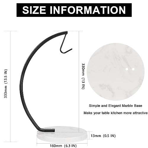 Livabber Banana Holder with Marble Base, Metal Banana Hanger Modern Tree Stand with Hook, Durable Banana Keeper Fresh Fruit Storage Organizer Freestanding for Kitchen Countertop (Black, Single Hook)