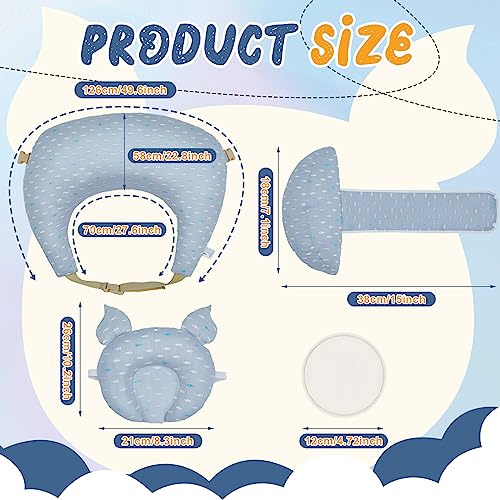 Geelin Nursing Pillow Soft Nursing Pads Set Include Breastfeeding Pillows with Adjustable Waist Strap 4 Pieces Breast Pads Reusable Postpartum Essentials for Baby Breastfeeding, Gray and White