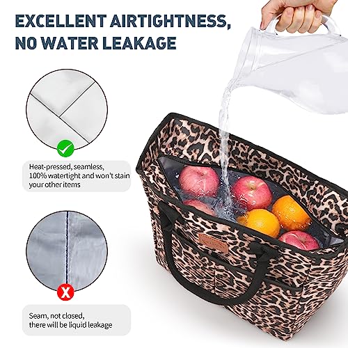 Gelozid Lunch Bag, 16-Can Large Lunch Bag for Women Men, Insulated Lunch Box with Pockets for Work Office Beach Picnic, Leakproof Reusable Portable Lunchbox, Leopard Print