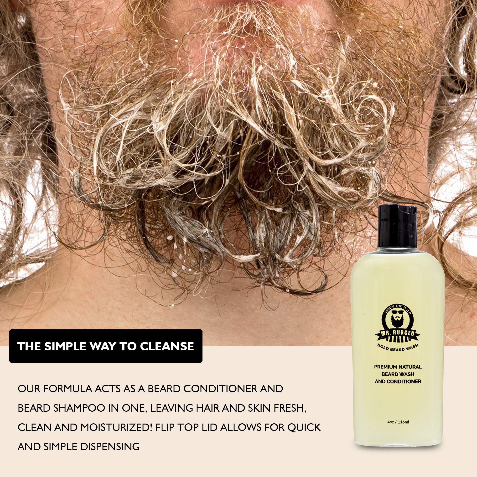 Mr Rugged Beard Wash and Conditioner for Men β (Peppermint 2-in-1, 4oz Bottle) Natural Beard Shampoo for Soft Beard β Strengthen and Improve Facial Hair Growth