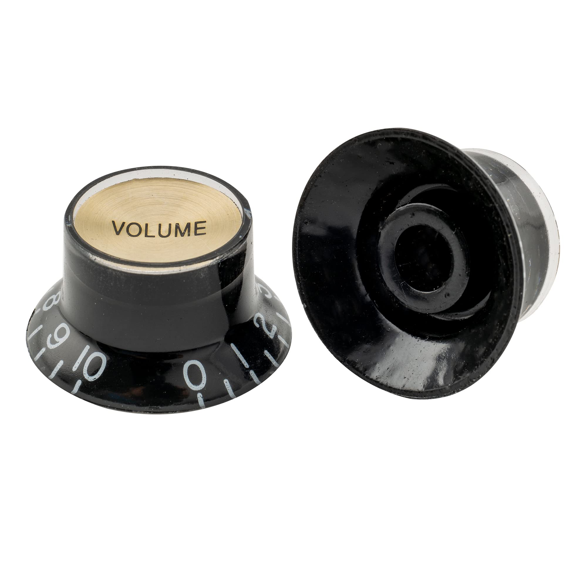 Musiclily Pro Metric Size Guitar Reflector Knobs Top Hat Bell 2 Volume 2 Tone Knob Set for Epiphone Les Paul SG Electric Guitar Asia Import Guitar Bass Split Shaft Pots, Black with Gold Top