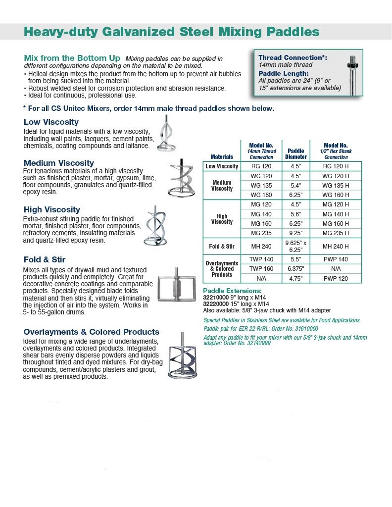 CS Unitec MG 235 9.25" High-Viscosity Mixing Paddle
