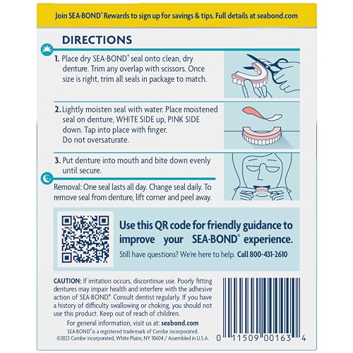 Sea Bond Secure Denture Adhesive Seals, Original Lowers, Zinc-Free, All-Day-Hold, Mess-Free, 15 Count (Pack of 1)