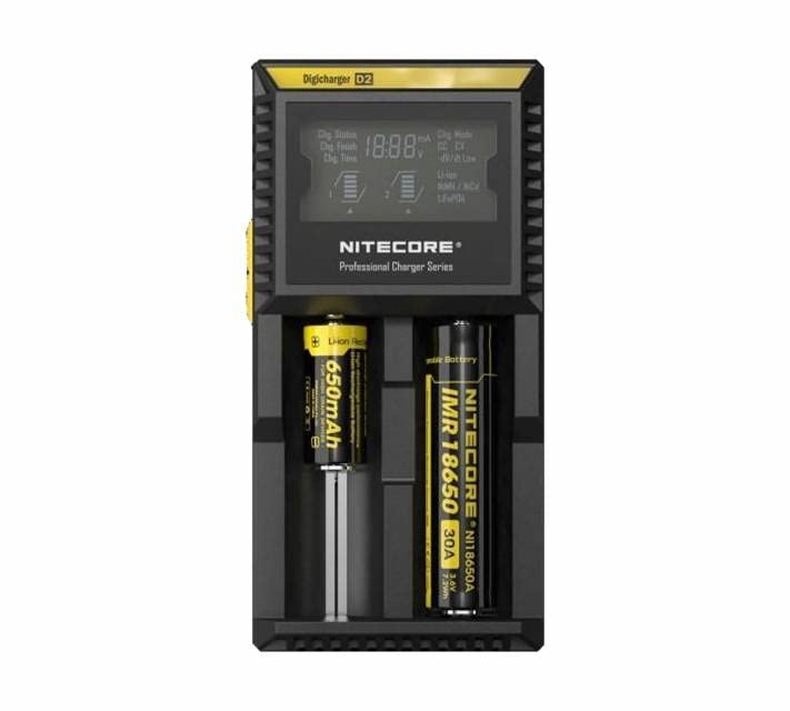 Nitecore D2 EU Battery Two Bays Charger with LCD Display,Black,Li-ion (26650, 22650, 18650, 17670, 18490, 17500, 18350, 16340(RCR123), 14500, 10440). Ni-MH and Ni-Cd (AA, AAA, AAAA, C) rechargeable batteries