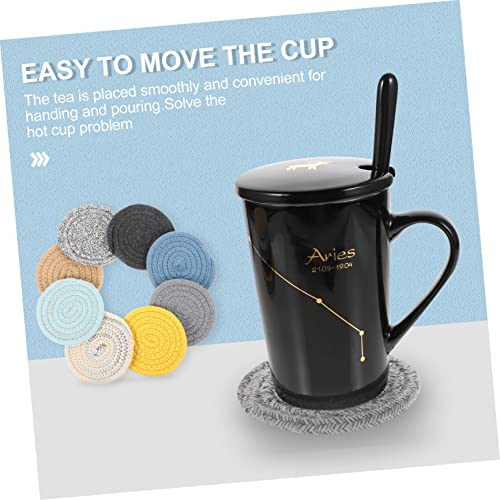 FELTECHELECTR 8pcs Cotton Rope Coaster Braided Placemats Glass Coasters for Drinks Desk Mat for Desktop Cotton Trivets DIY Woven Coasters Straw Braided Coasters Teacup Potholders Bowl Mats Jute