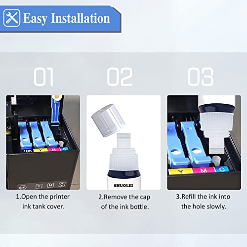 Compatible Refill Bottle Ink Replacement for Canon GI26 GI-26 Refill Pigment Ink Work for Canon PIXMA GX3020 GX4020 GX5020 GX6020 GX6021 GX7020 GX7021 Printers (4-Pack BK 135ml CMY 70ml)