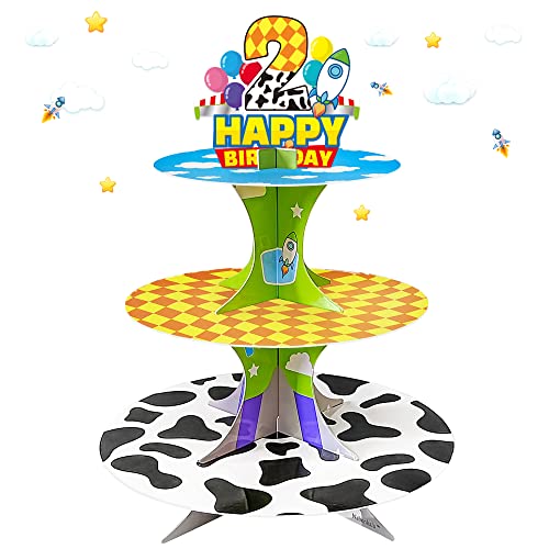 Cartoon Story Cupcake Stand 2nd Cardboard Cake Stand Dessert Tower Holder for Toy Theme Birthday Decoration Baby Shower Party Supplies